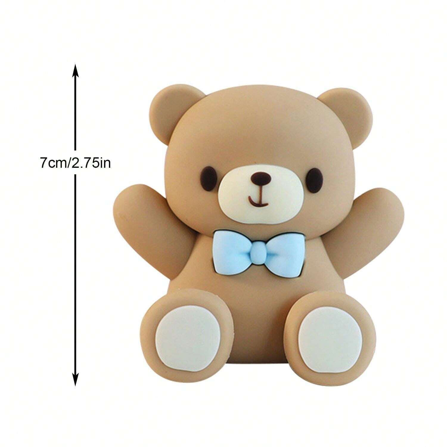 3D Bear Cake Toppers Blue Bowtie Bear Cake Decorations For Birthday ...
