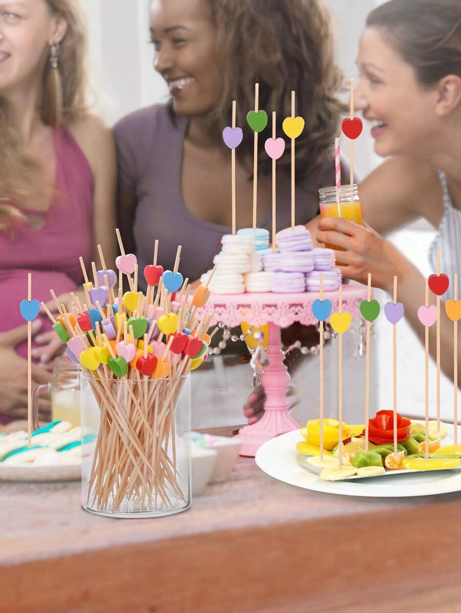 25 Packs Fruit Toothpicks, Heart-Shaped Bamboo Cocktal Picks, Natural ...