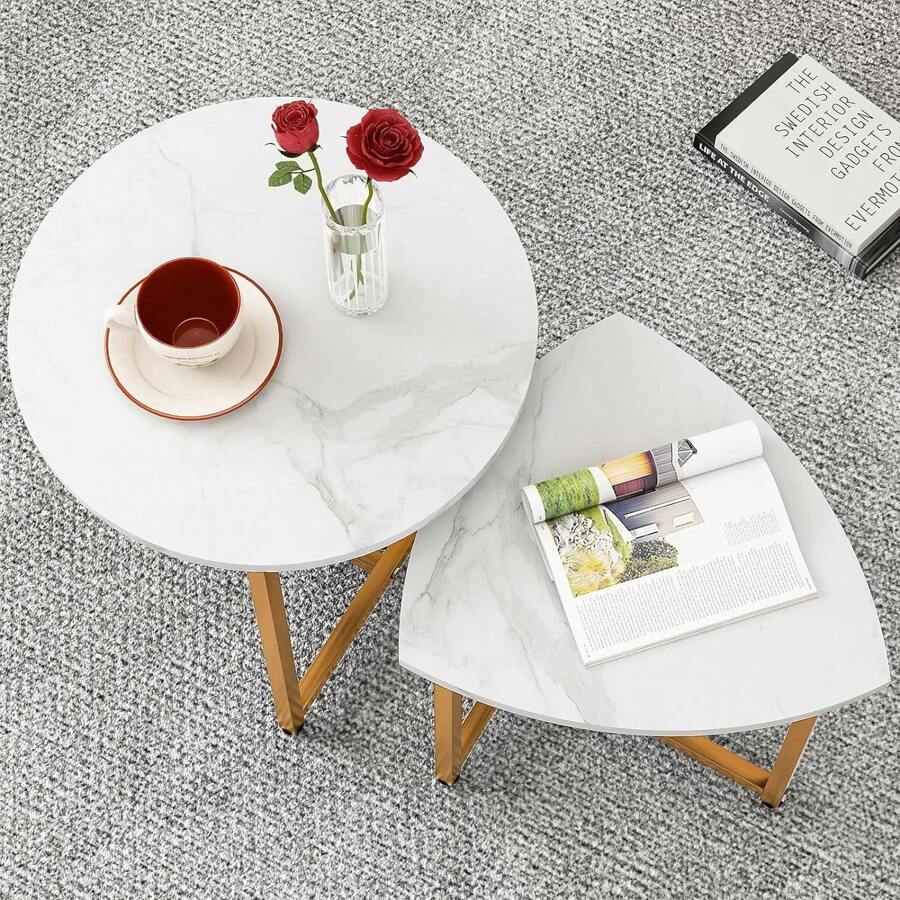 Nesting Table White Small Round Coffee Table,Set Of 2 End Tables ...