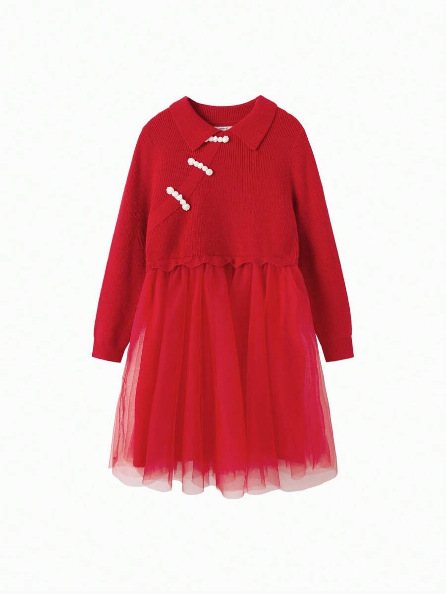 Balabala Robe en maille pour filles, costume du Nouvel An lunaire pour ...