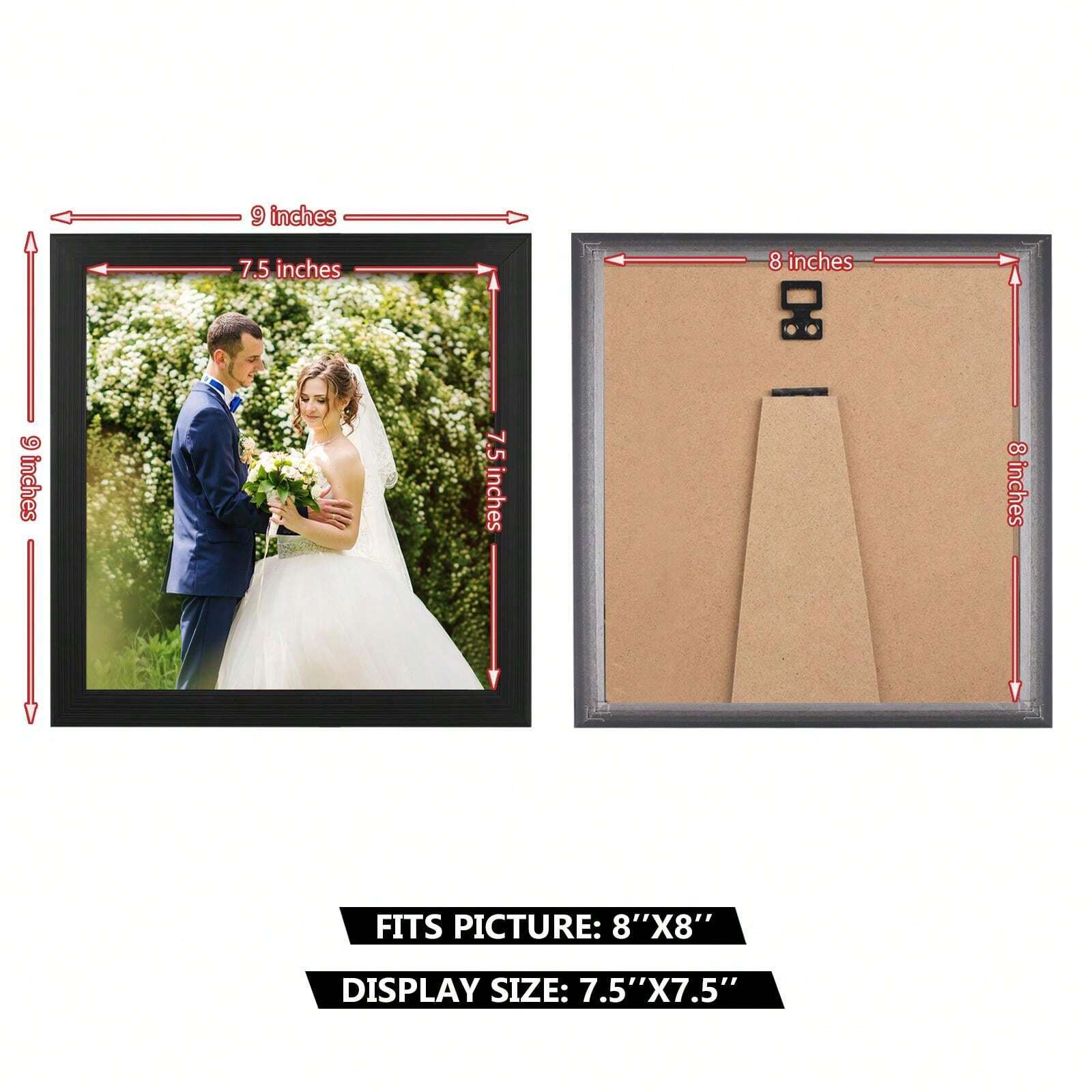 2 Pack 8x8 Picture Frame, Black Picture Frame For Wall And Tabletop ...