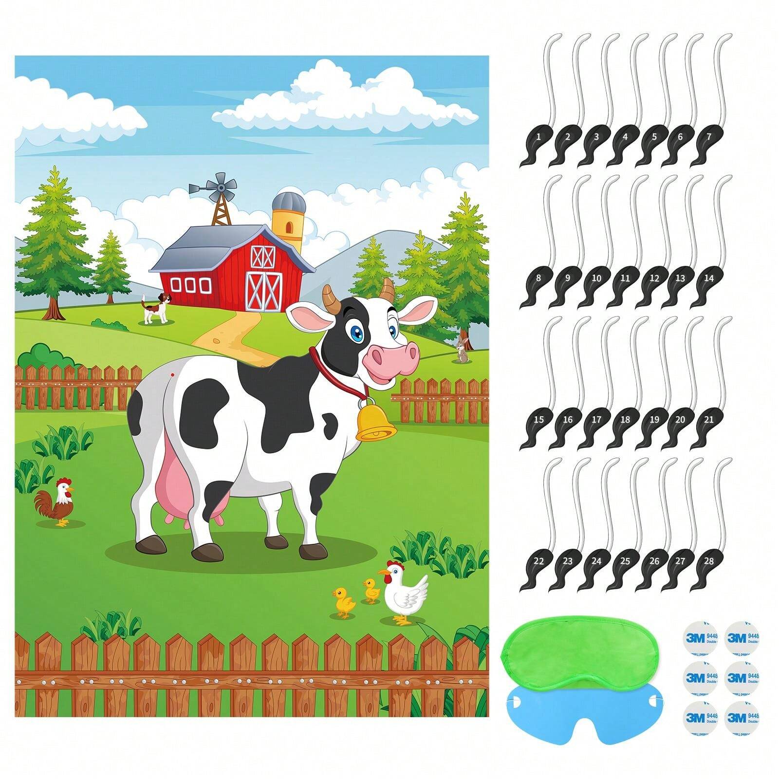 Pin The Tail On The Cow, Cow Games With 28 Pcs Cow Tails For Farm ...