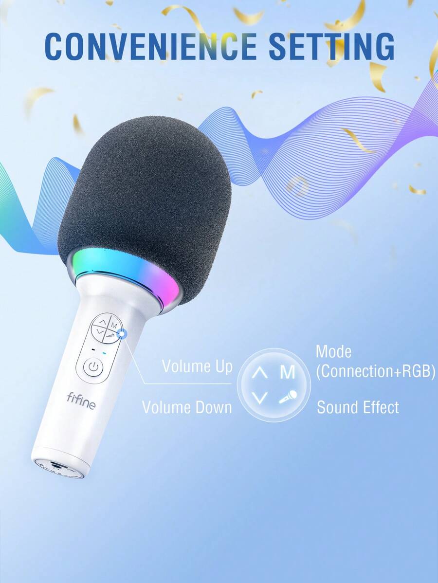 FIFINE Karaoke Microphone Bluetooth Wireless, Singing Microphone ...