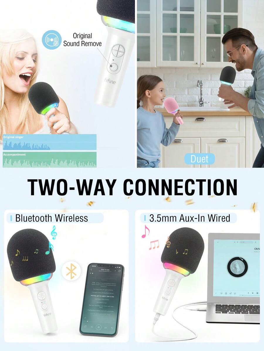 FIFINE Karaoke Microphone Bluetooth Wireless, Singing Microphone ...