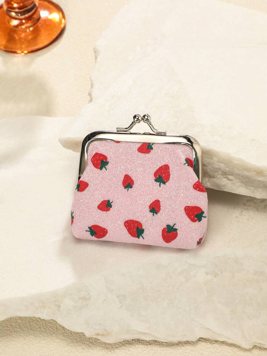 1pc Cute Cartoon Coin Purse, Strawberry Pattern Snap Closure Coin Pouch ...