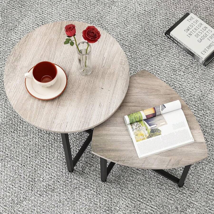 Nesting Table White Small Round Coffee Table,Set Of 2 End Tables ...