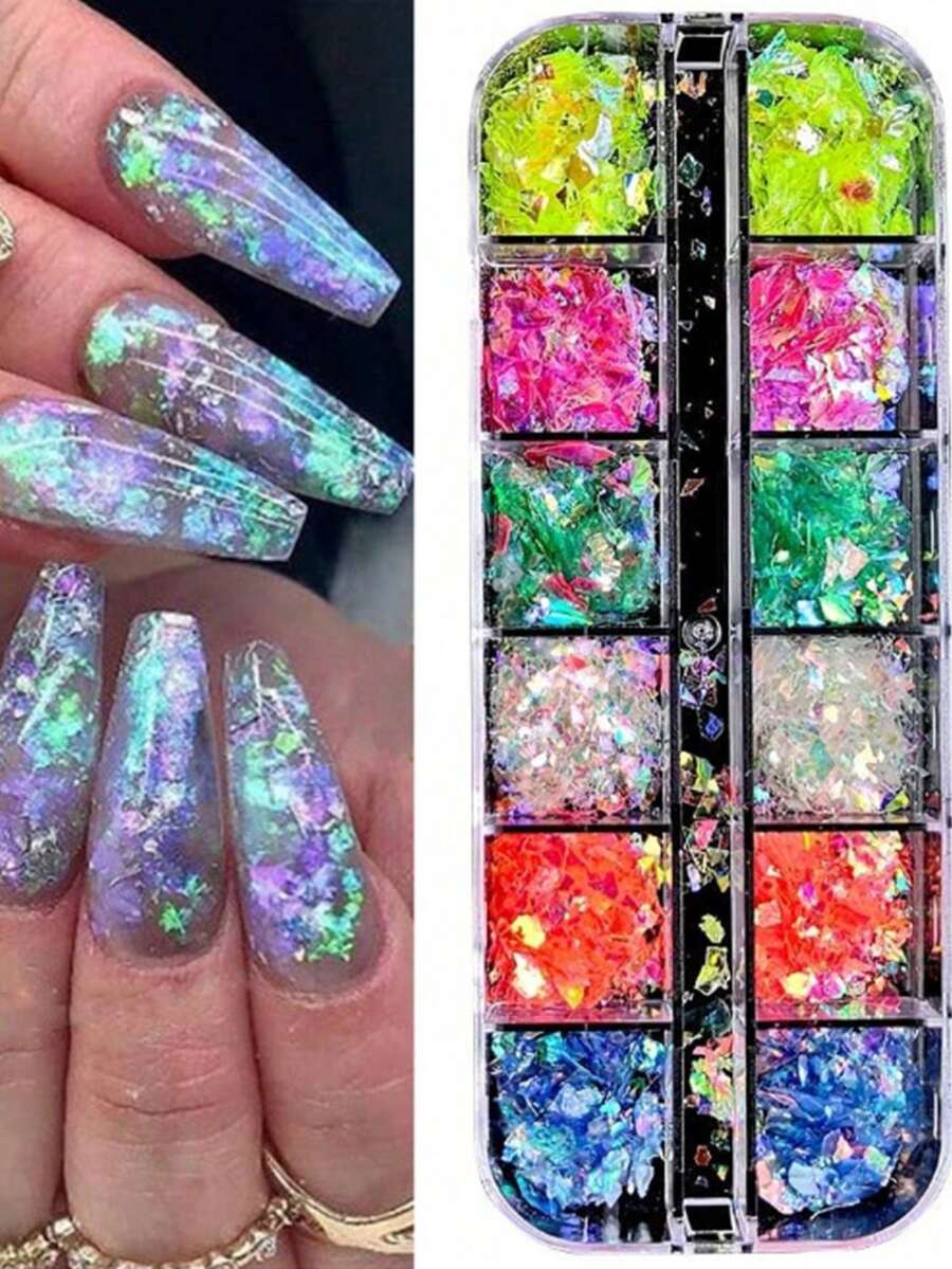 1 Box Multicolored Nail Sequins Nails Decoration Mermaid Thin Nail Art ...