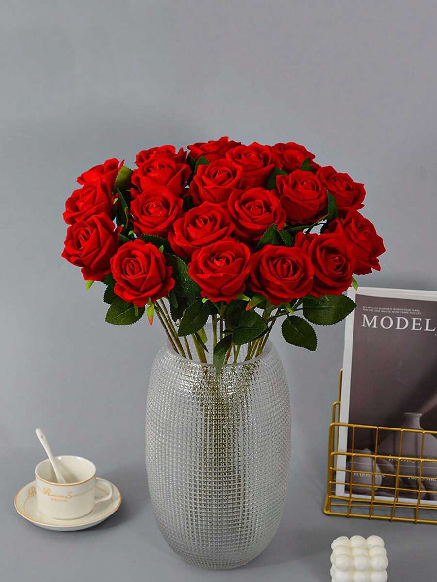 8pcs Artificial Velvet & Pearl Decor Rose Flowers, Perfect For Home ...