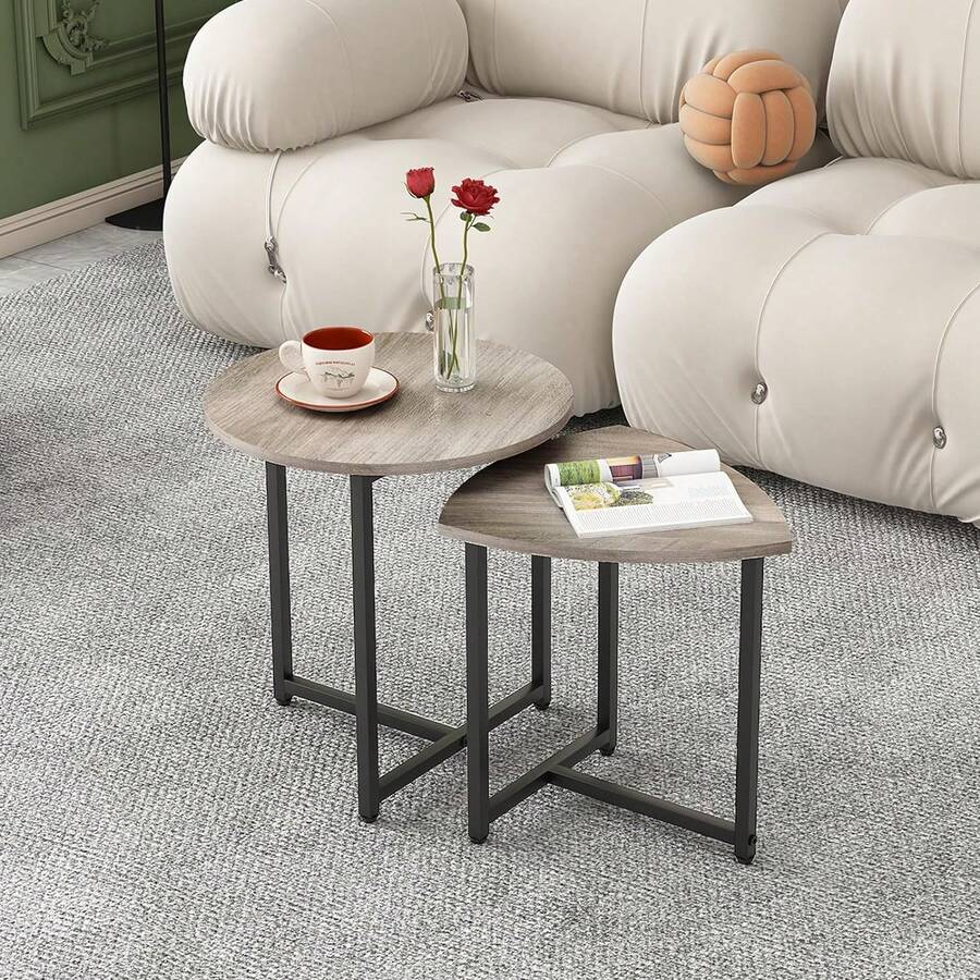 Nesting Table White Small Round Coffee Table,Set Of 2 End Tables ...