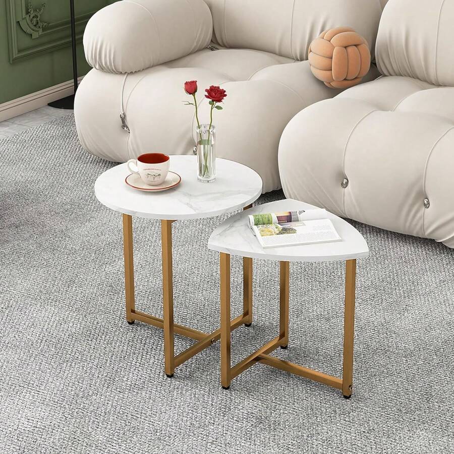 Nesting Table White Small Round Coffee Table,Set Of 2 End Tables ...