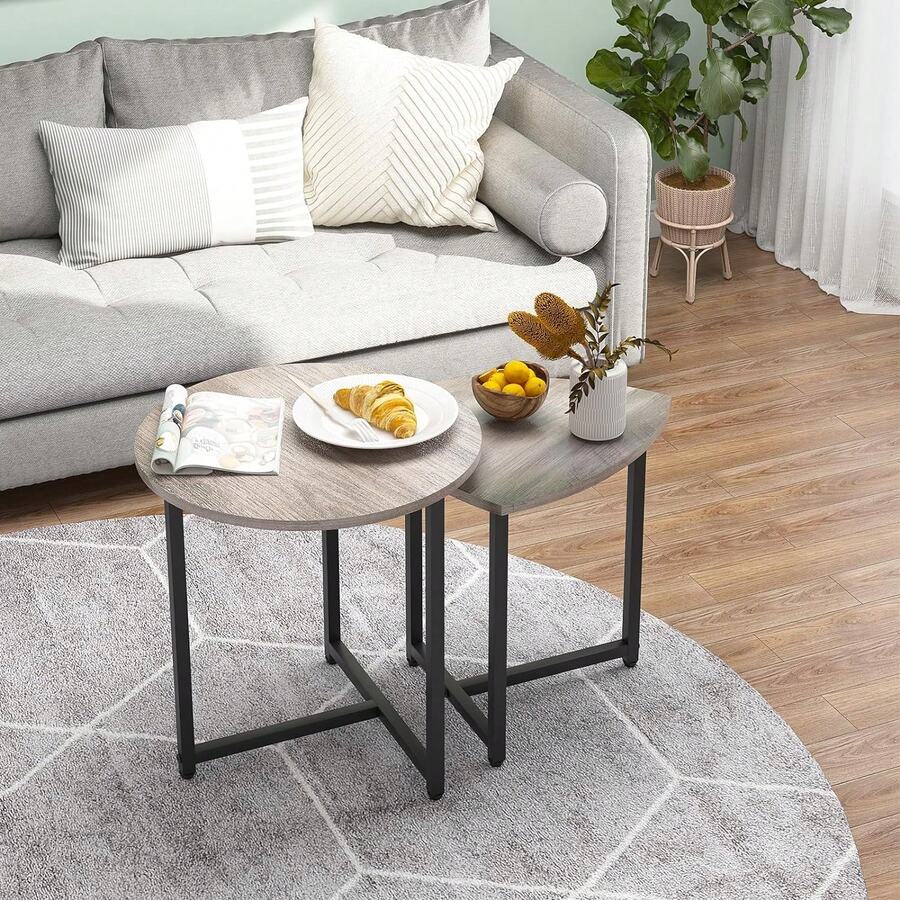 Nesting Table White Small Round Coffee Table,Set Of 2 End Tables ...