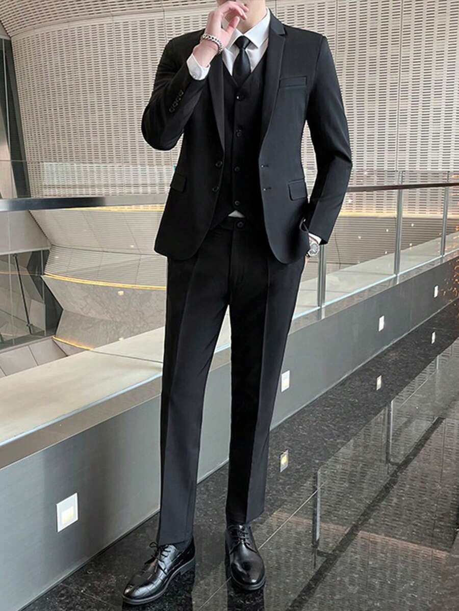 Black Suit Set, Gentleman Dinner Suit Two-Piece Suit | SHEIN USA