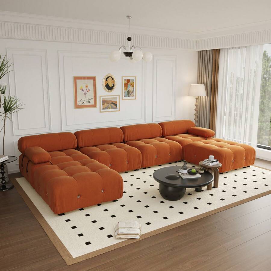 U-Shaped Modular Sectional Sofa Velvet Upholstered Sofa 6-Seater ...
