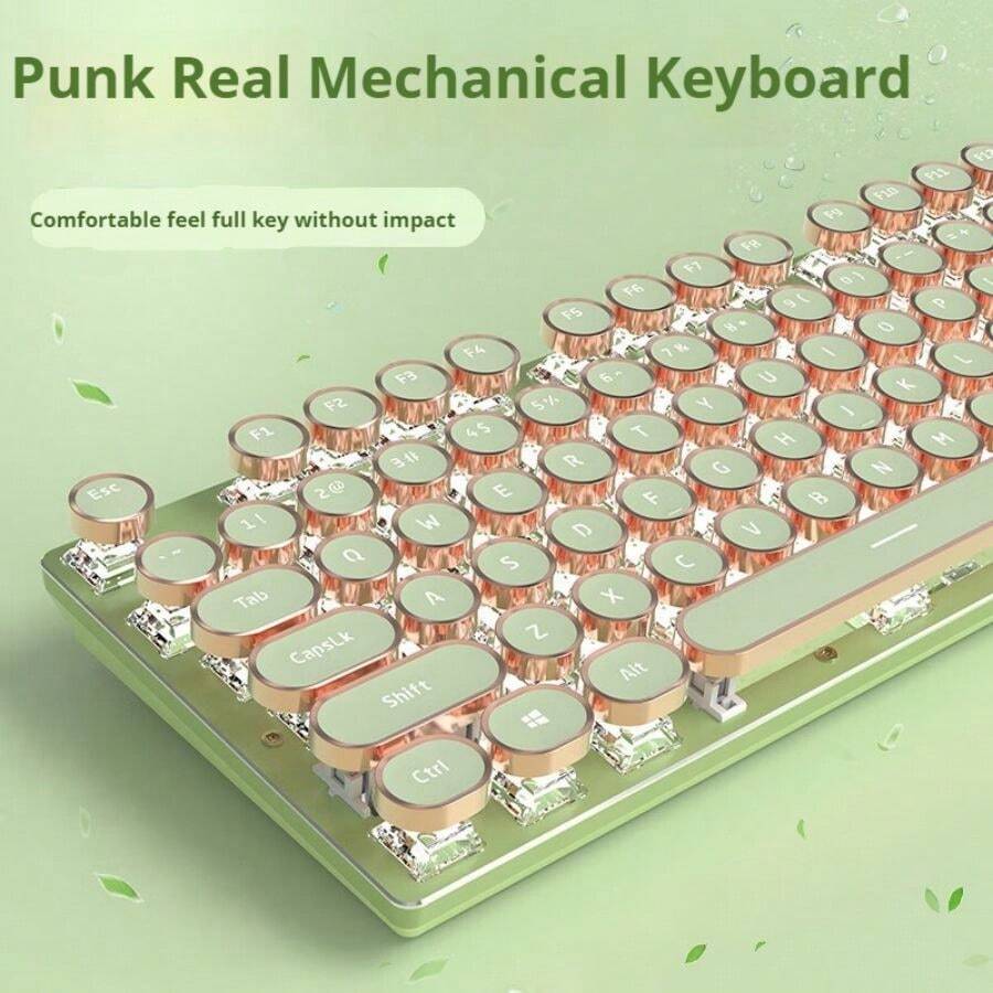 EWEADN EWEADN V20 Punk Typewriter Mechanical Gaming Keyboard, All-Metal Panel 104 Keys Full Size ...