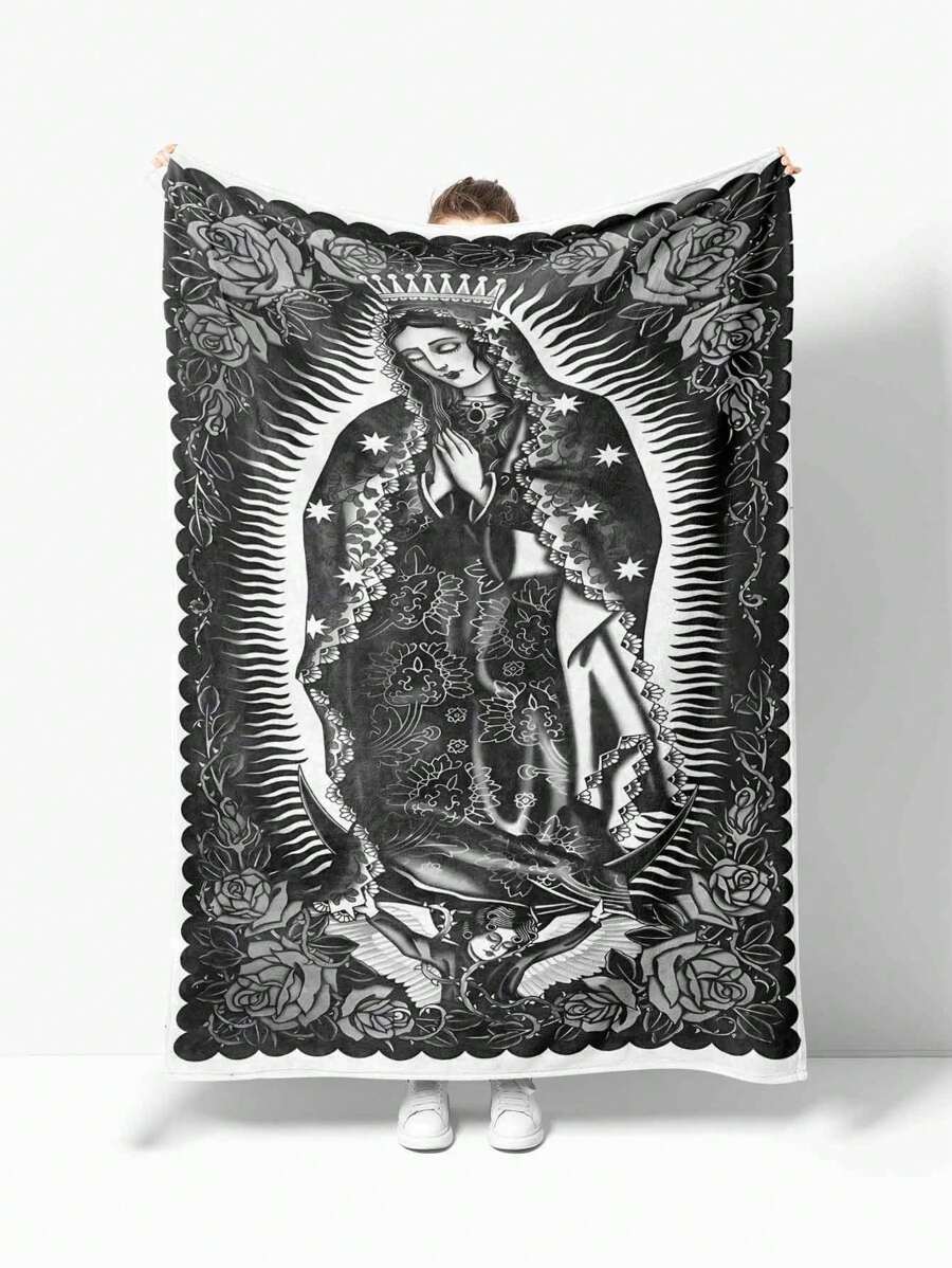 1pc Faith-Themed Velvet Blanket For Home Use, Virgin Mary Printed ...