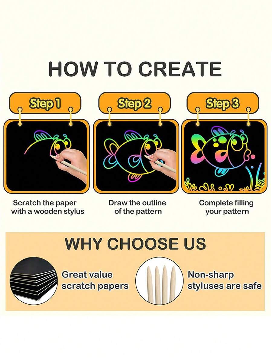 50pcs Colorful Scratch Art Paper, 12.5*18cm(4.9*7.1in), DIY Creative ...