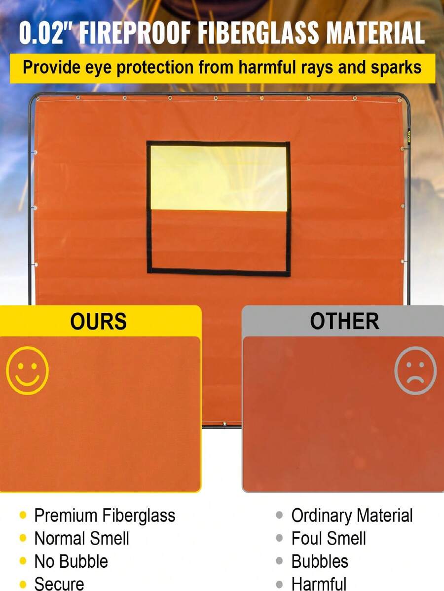 VEVOR Welding Curtain 6 X 8 Welding Screen With Metal Frame & 4 Wheels ...