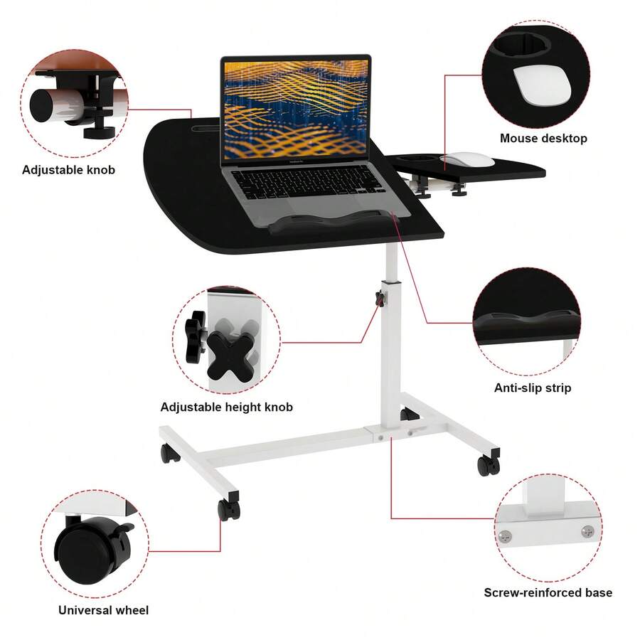 Mobile Side Table, Laptop Table Height Adjustable Bedside Table With ...