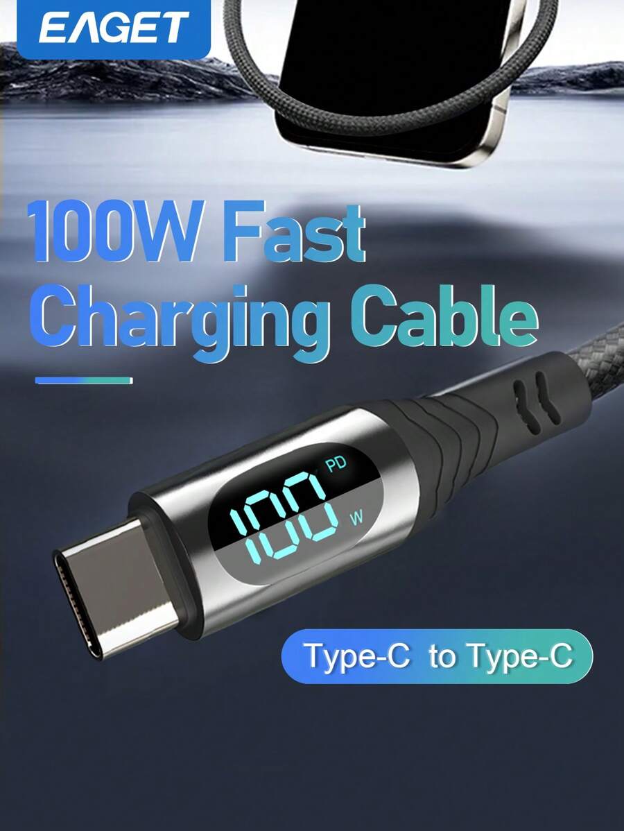 Câble Eaget PD 100w de type C à type C 5A avec affichage LED pour charge rapide, câble USB A de ...
