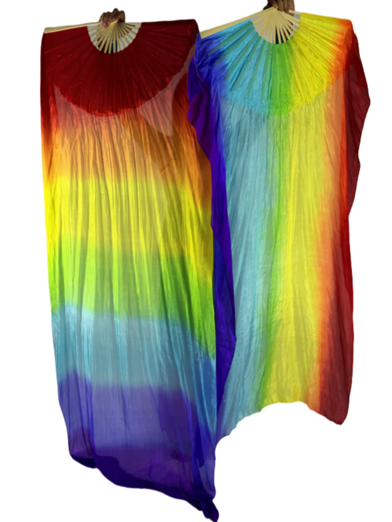 180cm Chinese Dance Fans, 7-Color Gradient Silk Long Fan For Belly ...