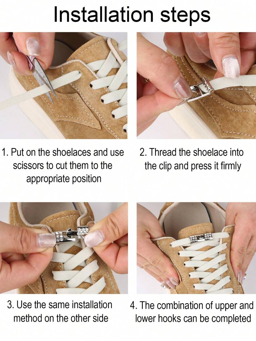1 Pair New Rhinestone Clip Deduction Elastic Shoe Laces For Kids And ...