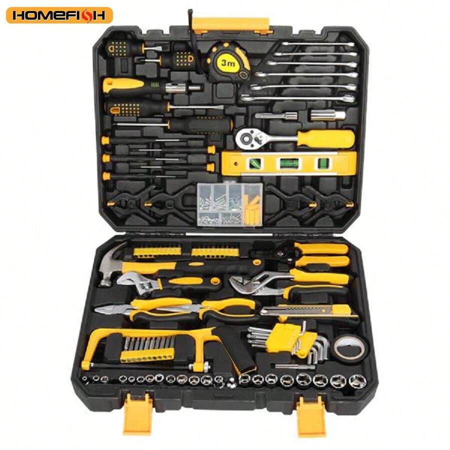 HOMEFISH 198pc Black And Yellow Tool Set Family Tool Perfect For ...