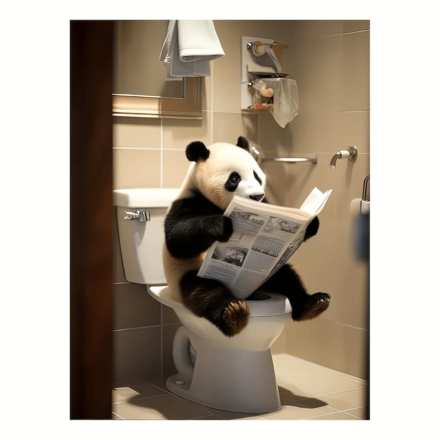 1pc Panda Reading Newspaper On Toilet Dog Reading Newspaper Orangutan ...