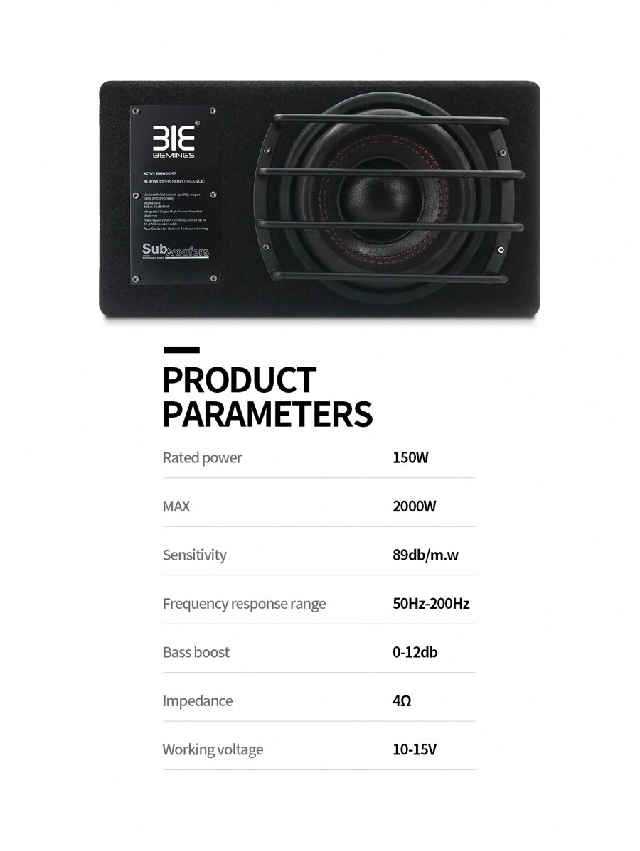 1pc BEMINES YL-1001 Black Active Stereo Subwoofer Car Speaker 10-Inch ...