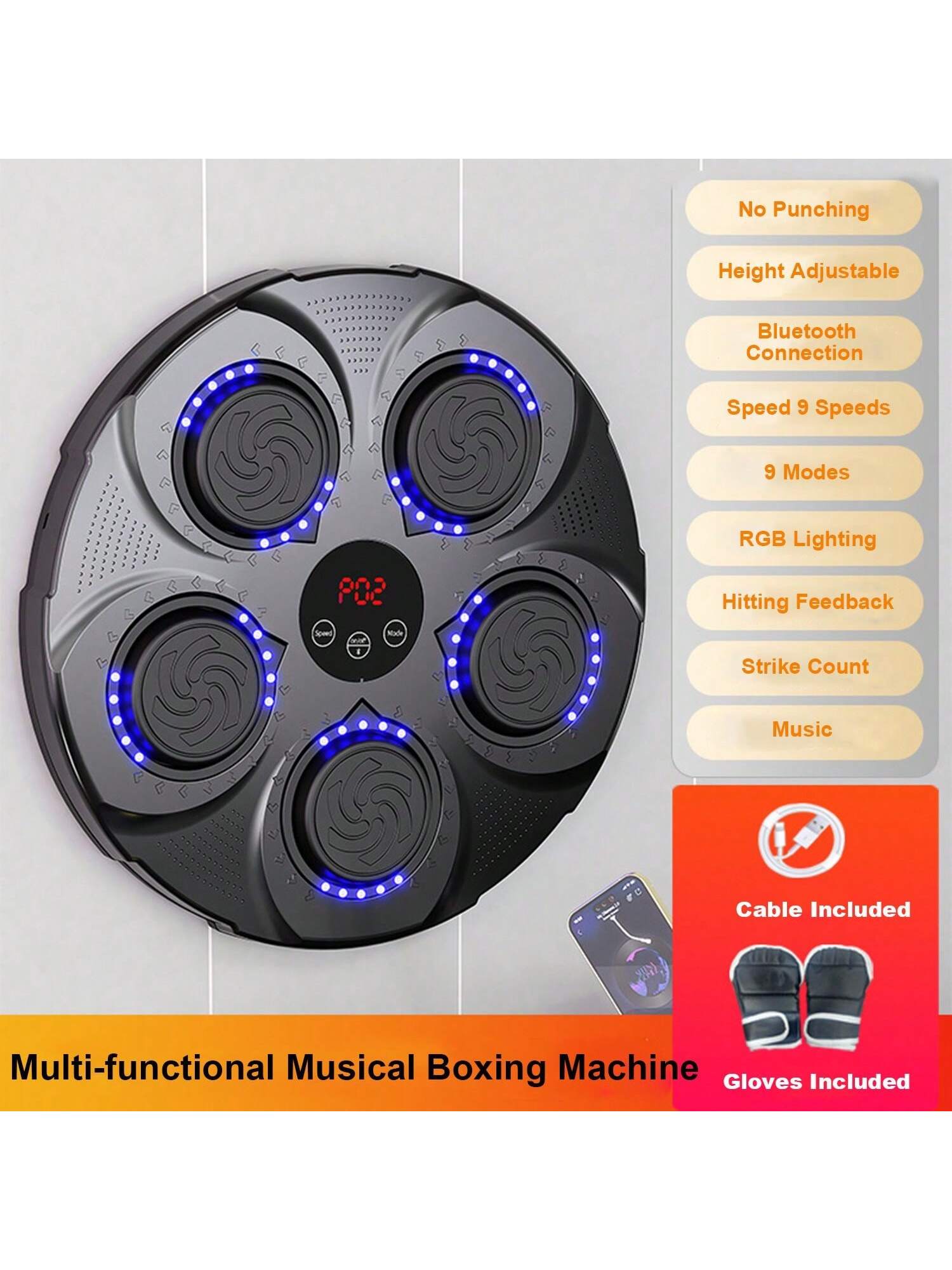 Smart Music Boxing Machine With Gloves, Wall Mounted Bluetooth Boxing ...