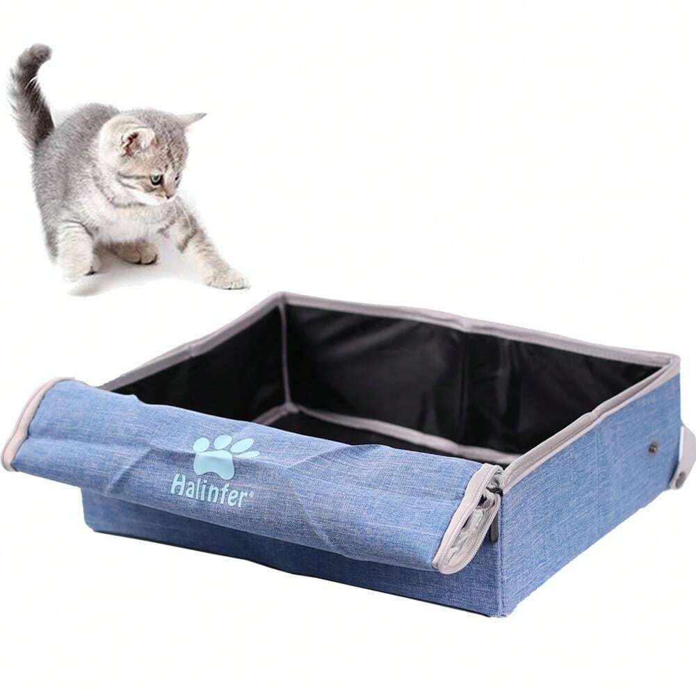 Portable Cat Travel Litter Box With Lid, Collapsible Car Cat Litter Box ...