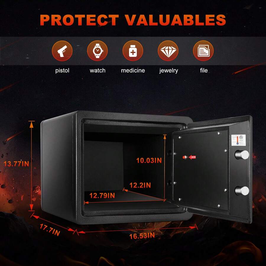 1 Hour Fireproof Safe Box, 2.33 Cubic Feet Large Home Safe Fireproof ...