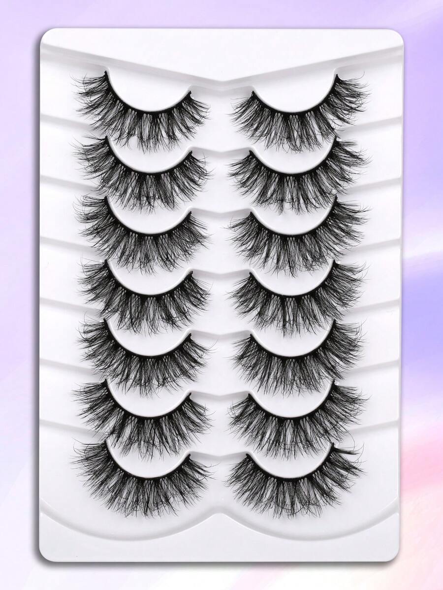 7 Pairs 3d Natural Long False Eyelashes, Wispy & Soft Cross Mango ...