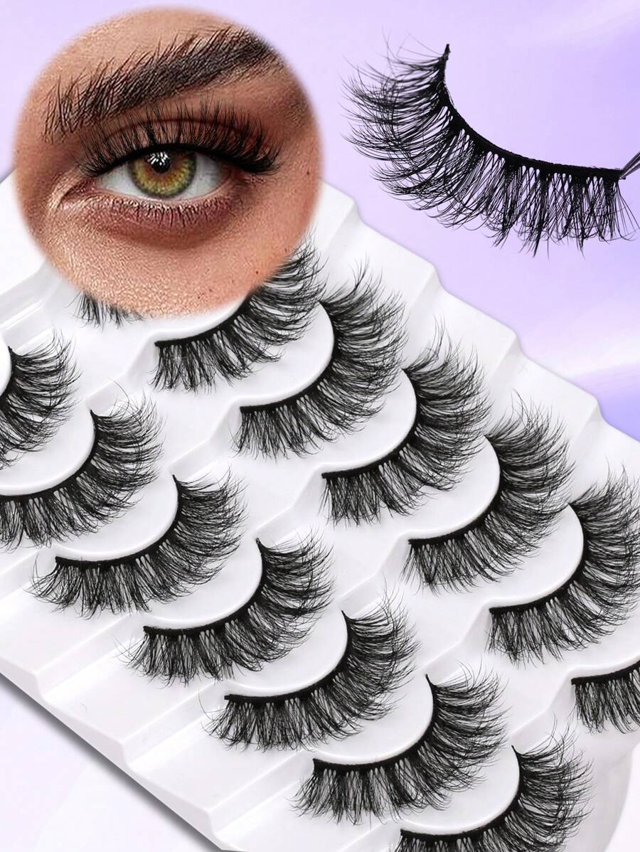 7 Pairs 3d Natural Long False Eyelashes, Wispy & Soft Cross Mango ...