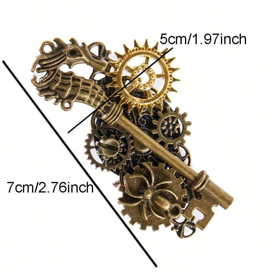 Steampunk Key & Gear Brooch, Lolita Goth Seahorse Spider Dark Style Pin ...
