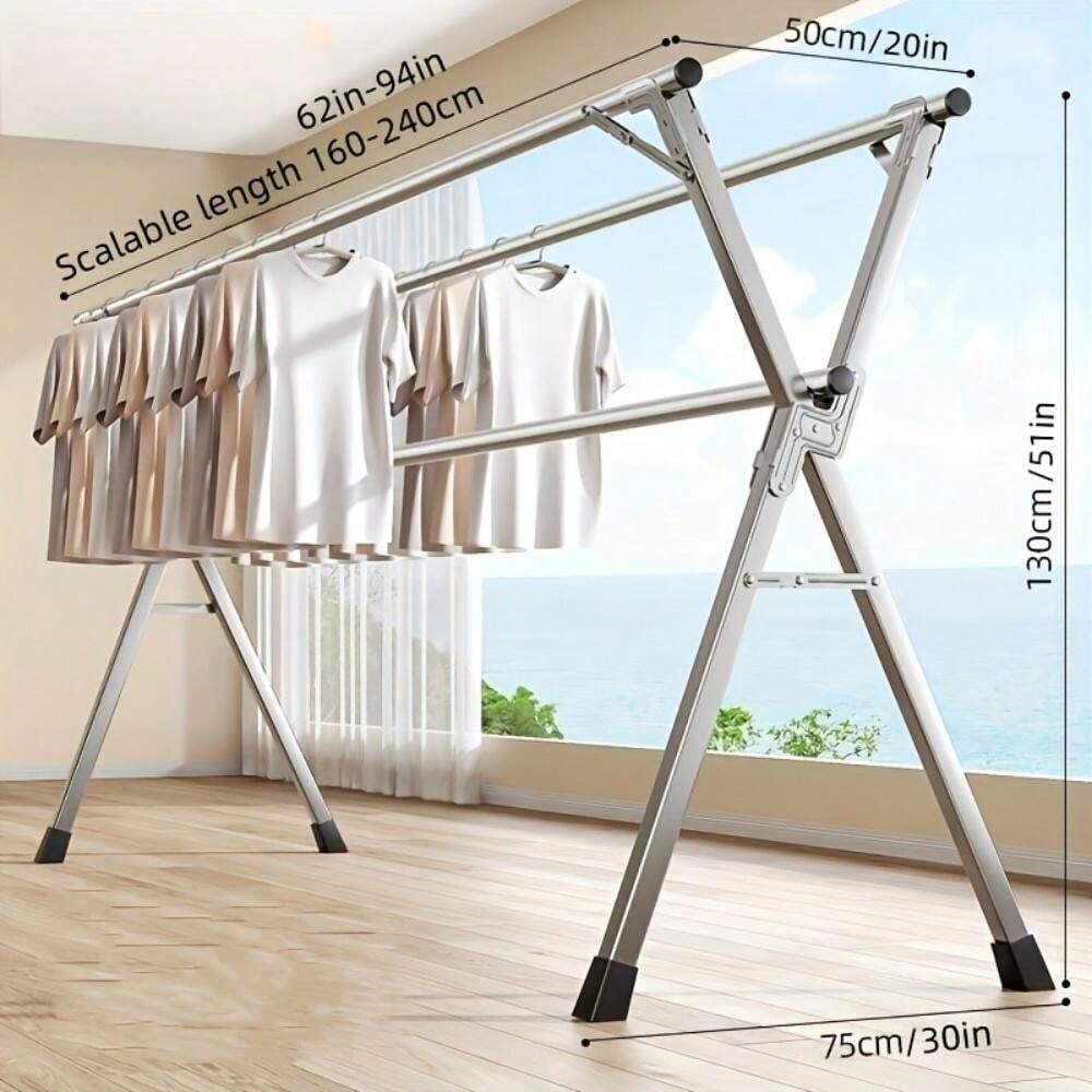 Folding Clothes Hanger, Floor To Ceiling, Indoor Clothes Drying Pole ...