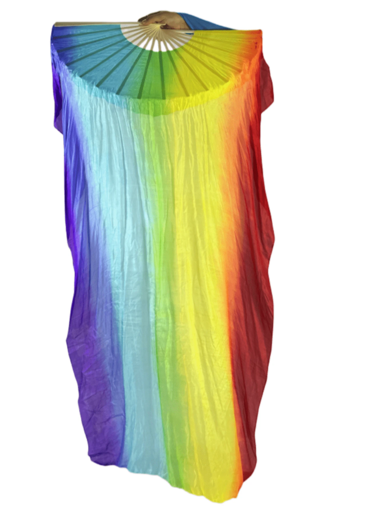180cm Chinese Dance Fans, 7-Color Gradient Silk Long Fan For Belly ...