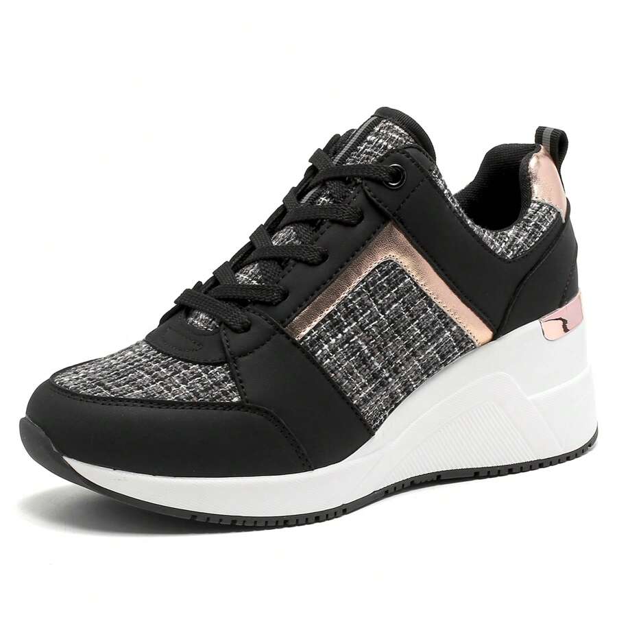 High Heeled Wedge Trainers For Women - Ladies Breathable Trainers Lace ...