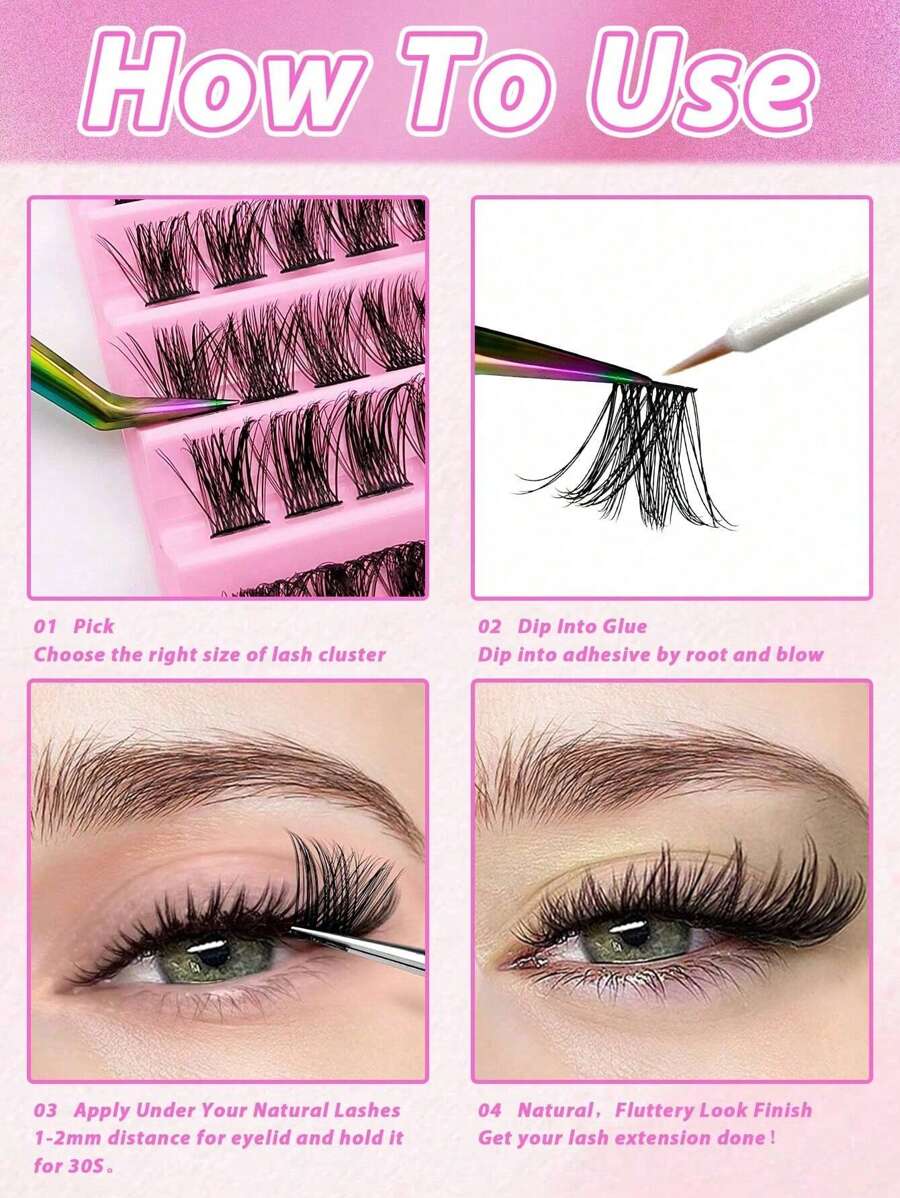 200pcs Individual Lashes Cluster, 8-16mm D Curl Lash Extension Kit With ...