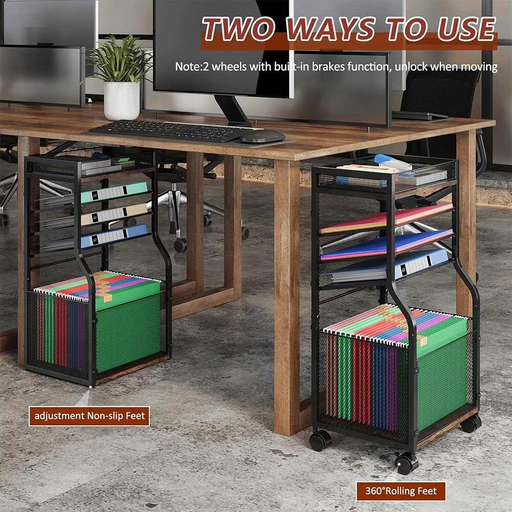 5-Tier Rolling File Cart With Hanging File Folders, Mobile Desk File ...