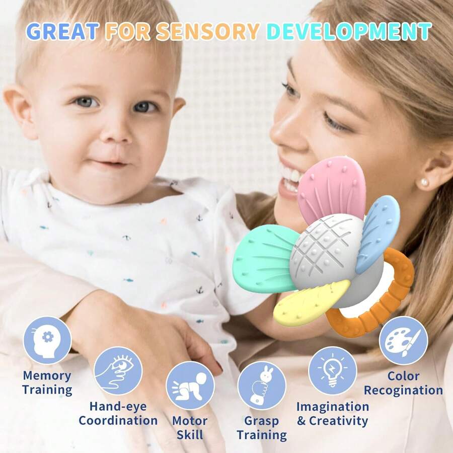 1pc Rainbow Flower Rattle Teether For Infant, Adorable Grab Rattle ...