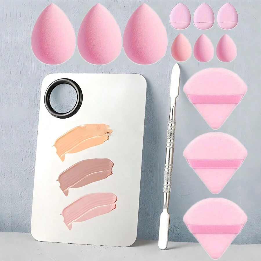 14pcs/Set Pink Beauty Blender For Wet & Dry Makeup, With Stainless ...