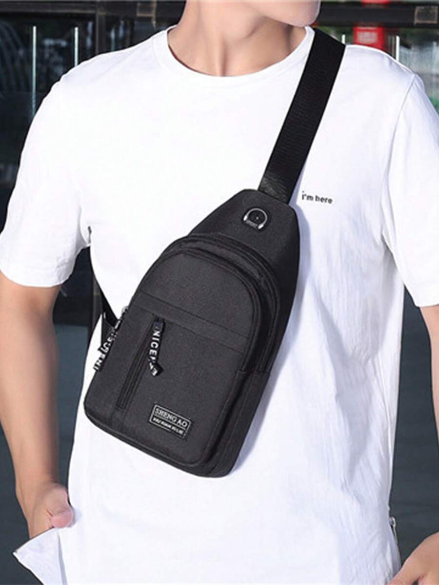 Men's New Men's One Shoulder Canvas Backpack Chest Bag Leisure Sports ...