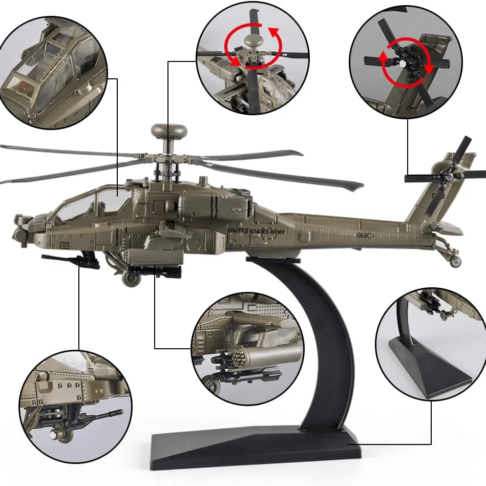 1:64 AH-64 (AH64) "Apache" Helicopter Gunship Simulation Model Aircraft ...