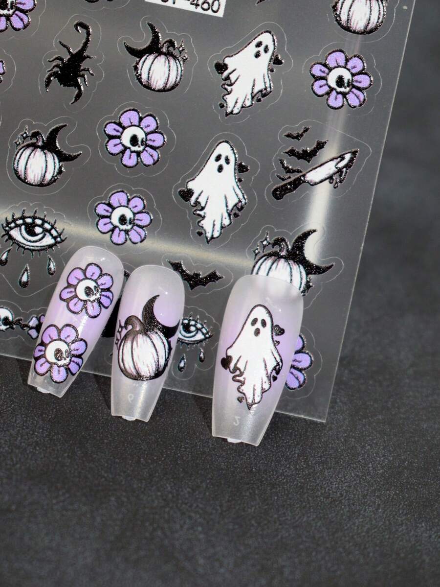 1pc/Set Halloween 3D Ghost Cartoon Nail Art Stickers Featuring Cute Bat ...