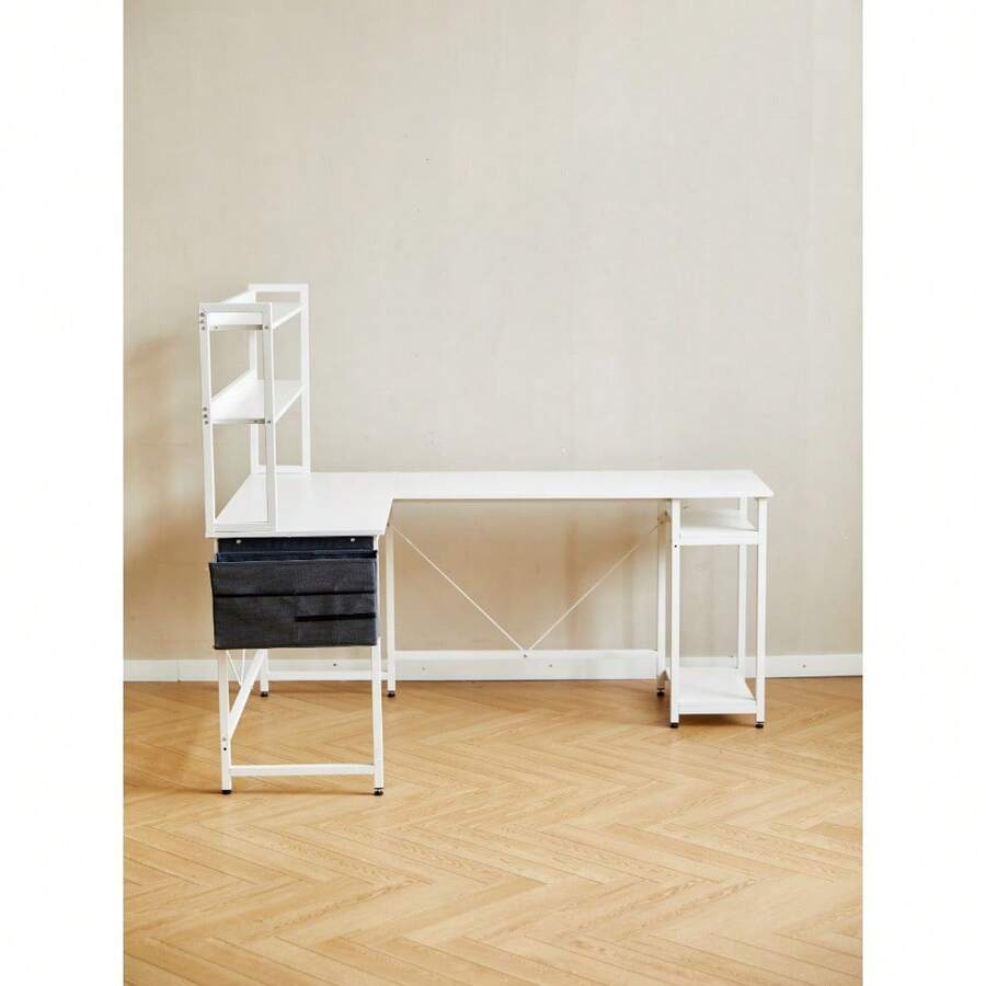 94.5 Inch L Shape Home Office Desk Gaming Desk With Storage Shelves And ...