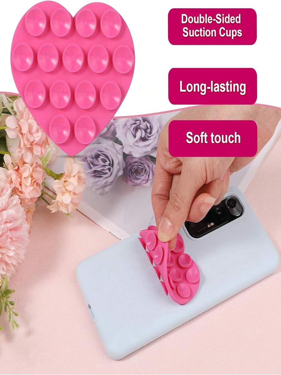 Heart Shape Double Sided Phone Suction Holder, Multi-Purpose Silicone ...