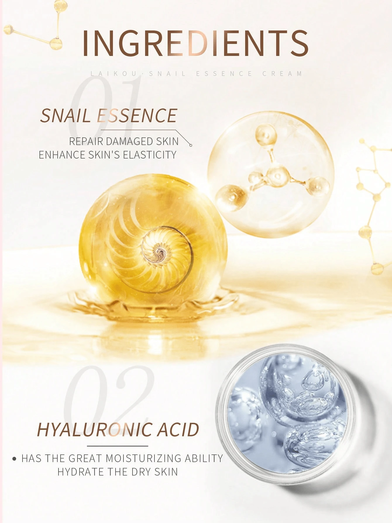 1 Set Deep Nourishing LAIKOU Snail Revitalizing Skincare Set, (France 24k Gold Snail Serum 30ml ...