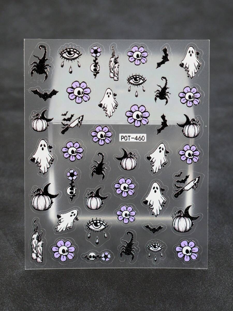 1pc/Set Halloween 3D Ghost Cartoon Nail Art Stickers Featuring Cute Bat ...