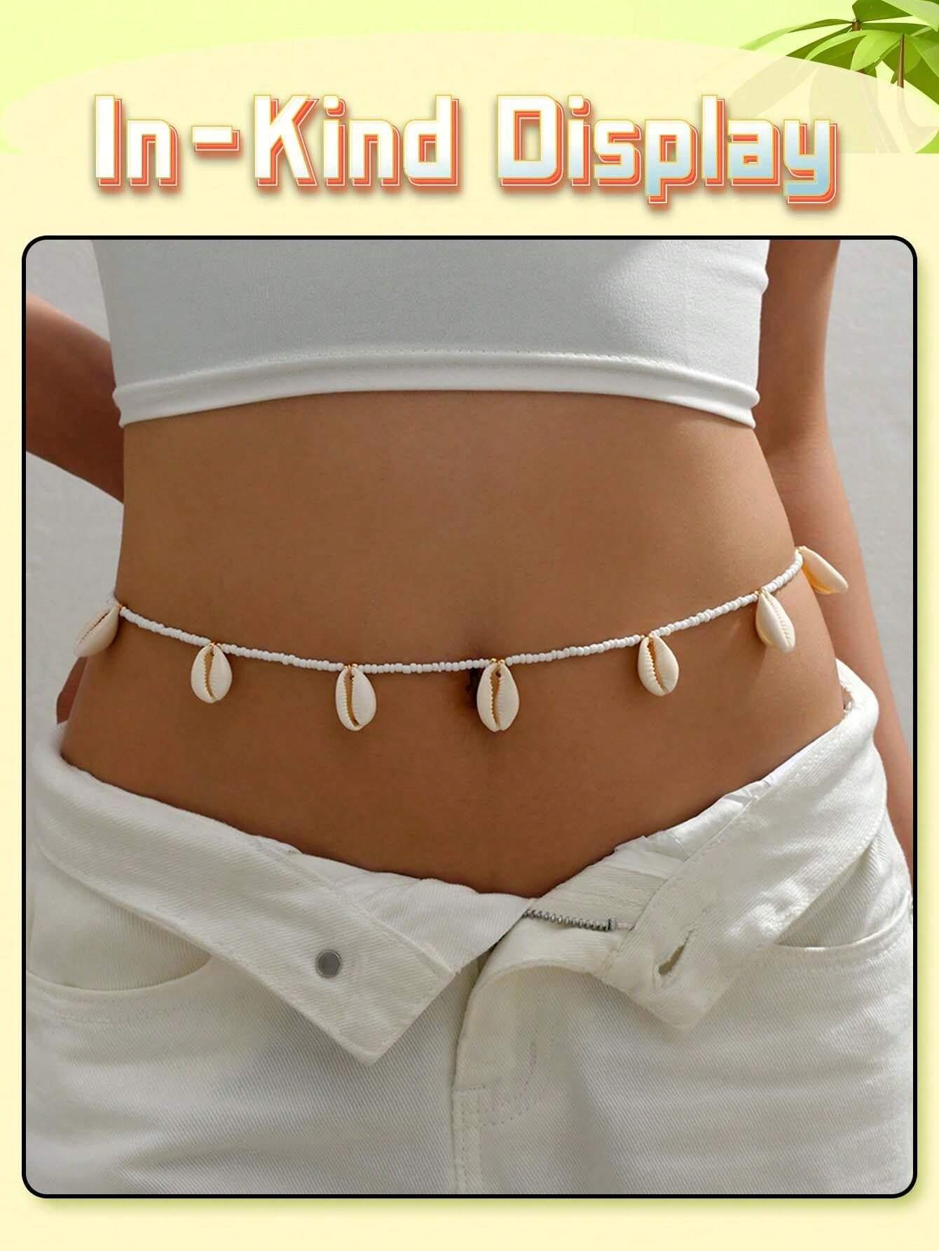 1pc Bohemian Style Seashell Pendant Waist Chain With White Rice Beads ...