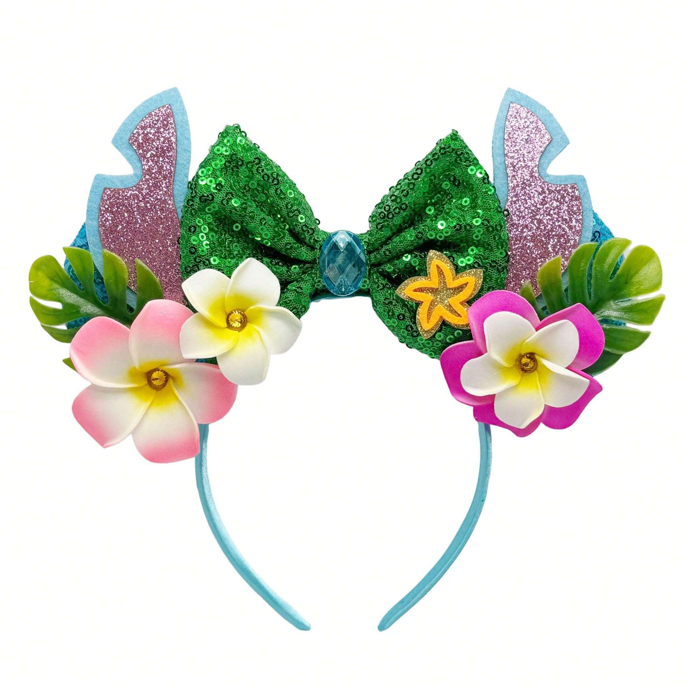 Interstellar Plumeria Ear Headband With Green Leaf Long Ear Accessory ...